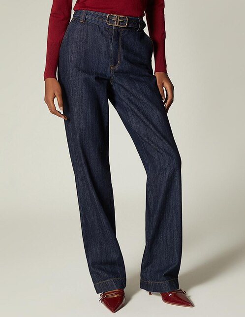 Jeans relajado Studio F Raw Denim corte cintura para mujer 1