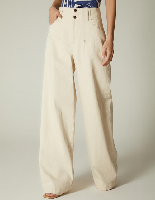 Jeans relaxed palazzo Studio F Utopia Tropico corte cintura alta para ...