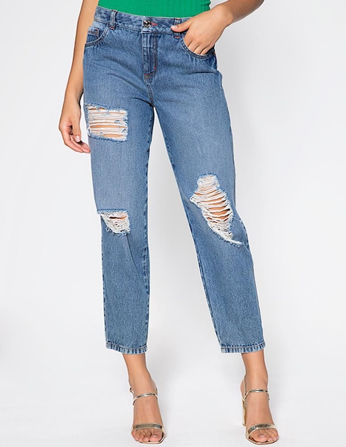 Jeans capri boyfriend Studio F Santana corte cintura para mujer 1